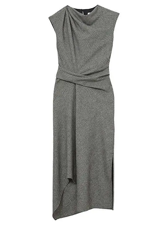 REISS Clara Cinched-waist Wool-blend Midi Dress - Grey