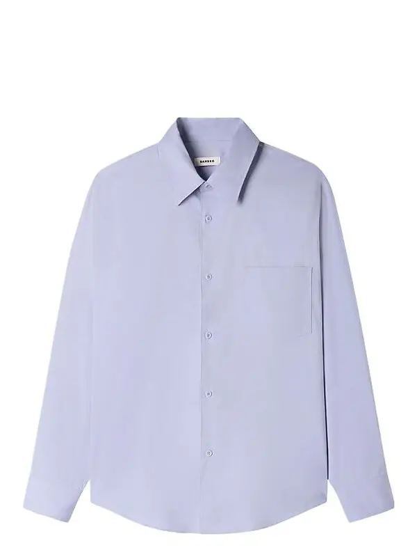 Sandro Oversized Long-sleeve Stretch Cotton-blend Shirt - Blue Grey