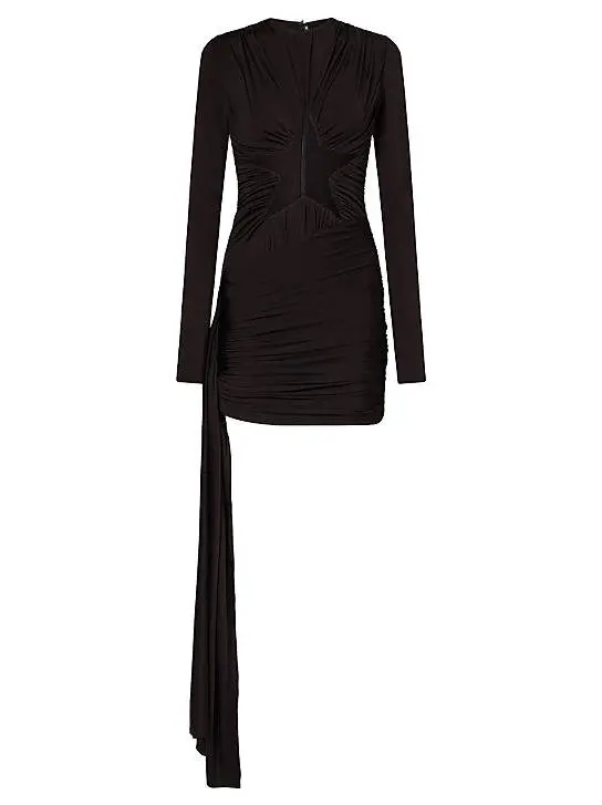 David Koma Star Ruched Stretch-jersey Mini Dress - Black