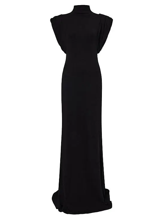 MUGLER Sleeveless Padded Wool-blend Maxi Dress - Black