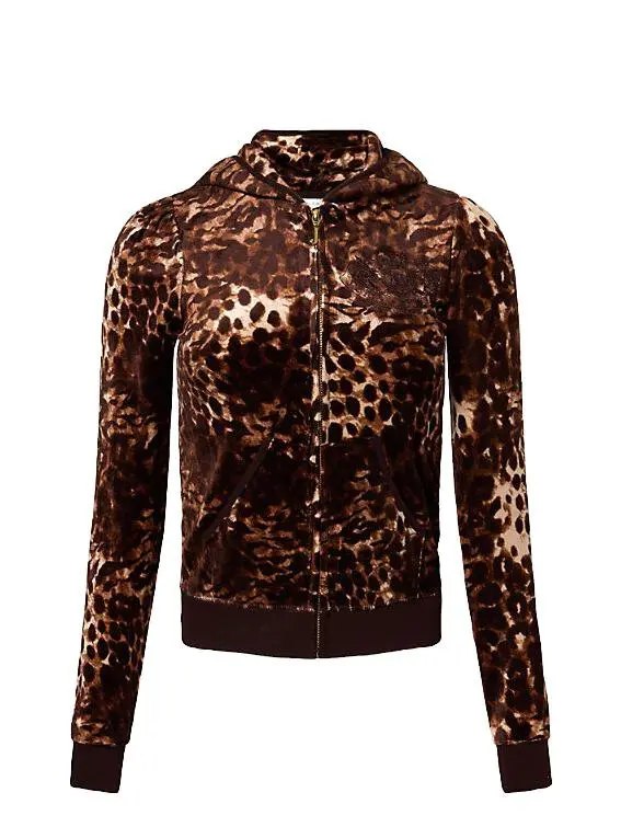 Juicy Couture Embroidered-logo Leopard-print Velour Hoodie - Java Abstract Animal