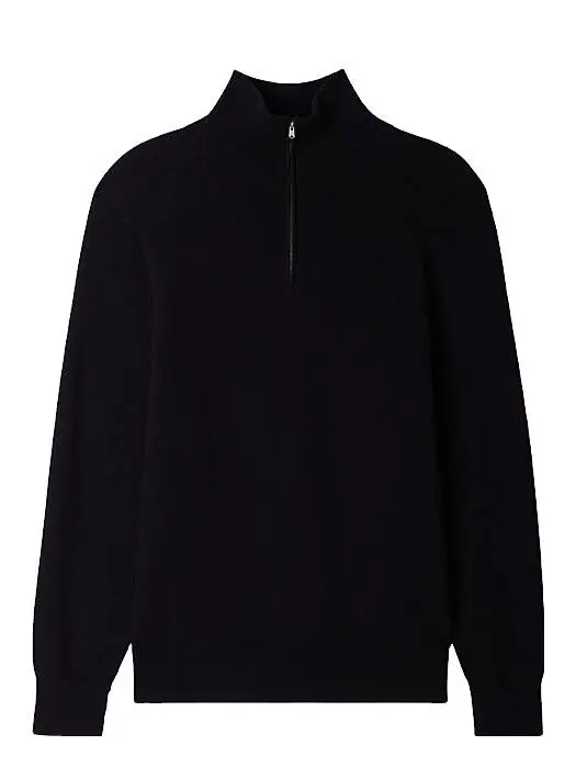 Sandro Boxy Stand-collar Cotton And Wool-blend Jumper - Black