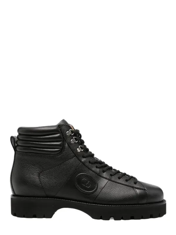 Valentino Garavani Leather Combat Ankle Boots - Black