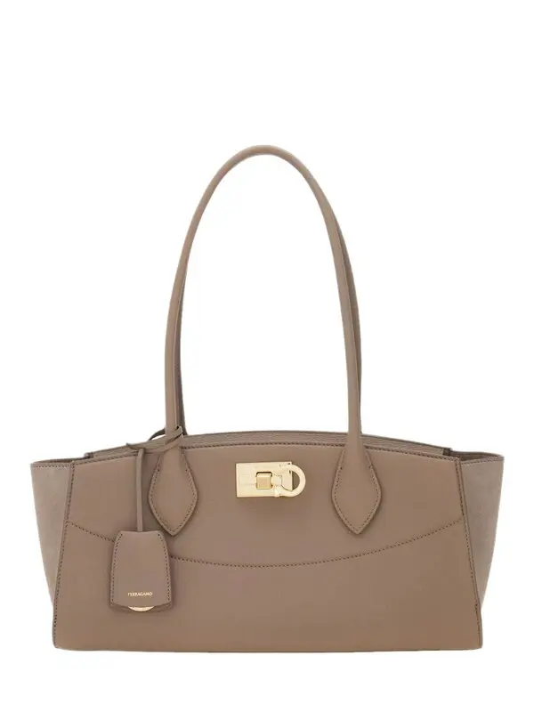 FERRAGAMO Soft Studio East West Shoulder Bag - Grey