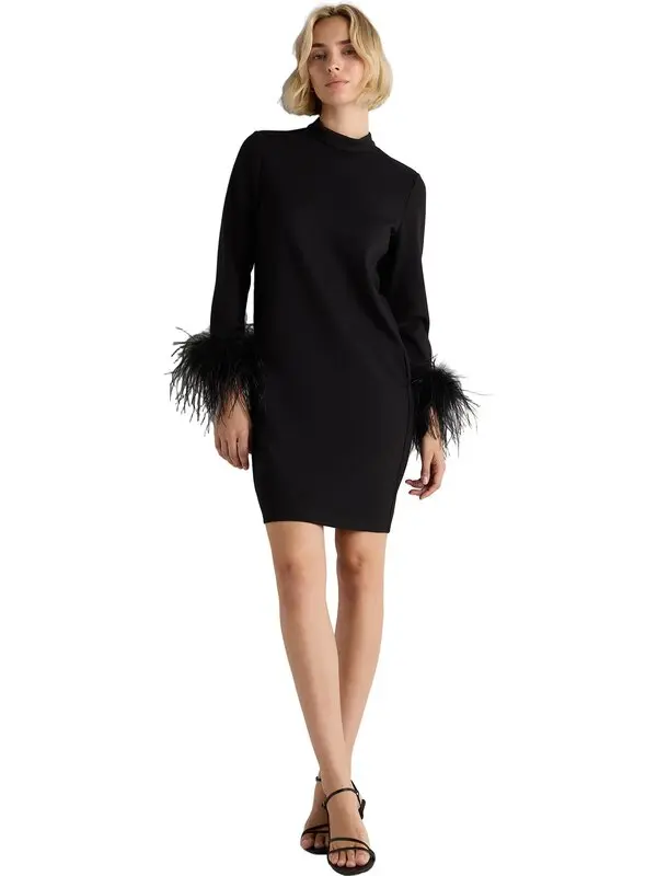 Quince Ultra-stretch Ponte Feather Trim Mini Dress - Black