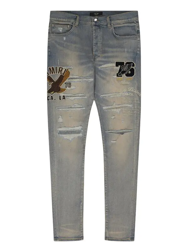 Amiri Varsity Eagle Logo Jeans - Blue