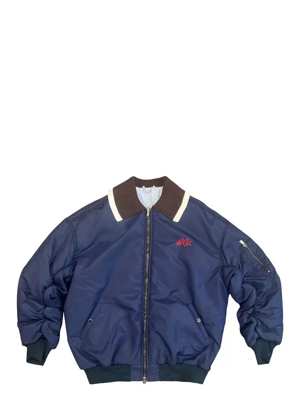 CHARLES JEFFREY Bomber Jacket With Knitted Collar - Blue