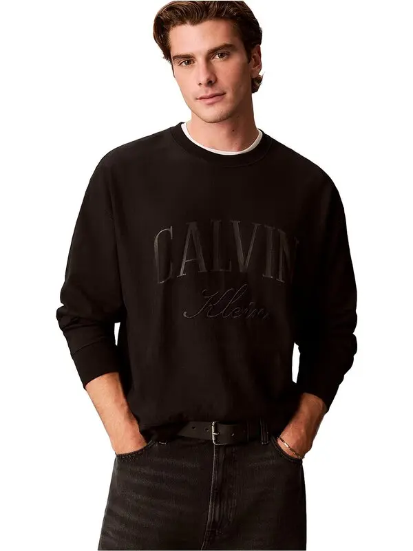 Calvin Klein Premium Terry Arch Logo Sweatshirt - Black