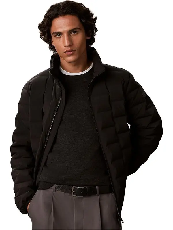 Calvin Klein Quilted Mock Neck Down Puffer Jacket - Black