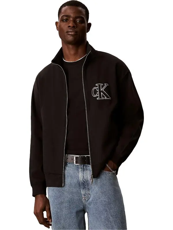 Calvin Klein Double Knit Monogram Zip Jacket - Black