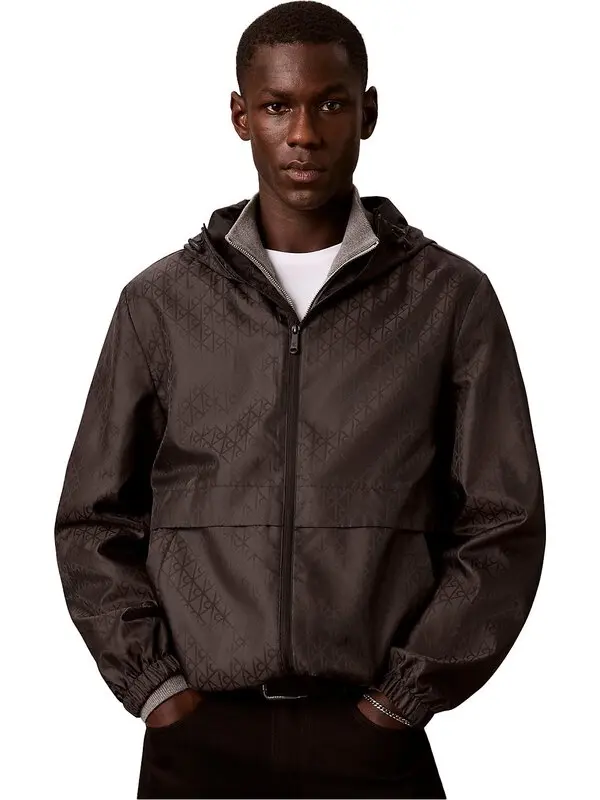 Calvin Klein Emblem Logo Nylon Windbreaker Jacket - Black