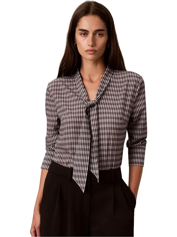 Calvin Klein Long Sleeve Scarf Neck Printed Blouse - Iron