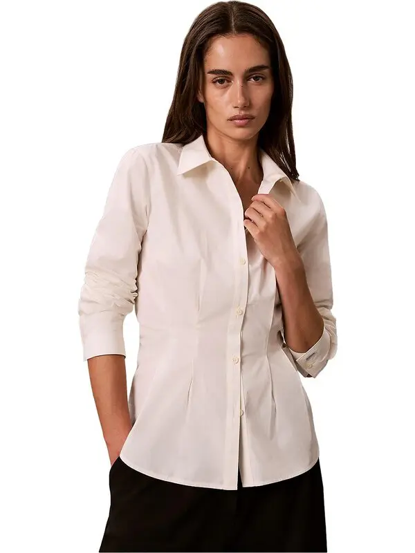 Calvin Klein Poplin Cotton Fitted Shirt - Tofu