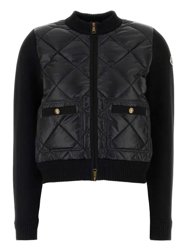 Moncler Cotton Cardigan With Down Lining And Feather Padding - Black