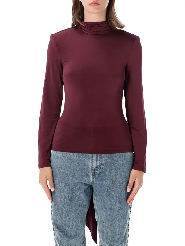 ROTATE BY BIRGER CHRISTENSEN Fitted Turtleneck Long Sleeve Top - Winetasting