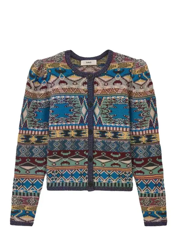 Ba&sh Geometric-pattern Puff-sleeve Cardigan - Blue