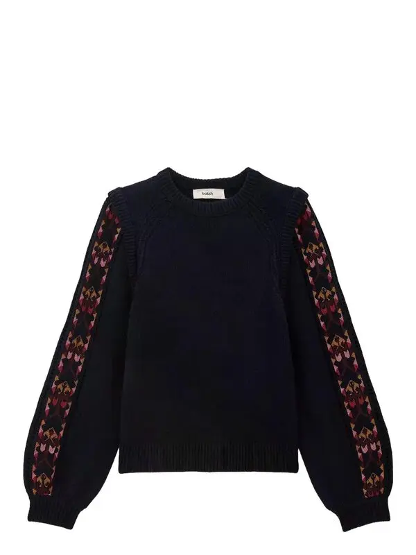 Ba&sh Elda Embroidered Ruffle-trim Sweater - Blue