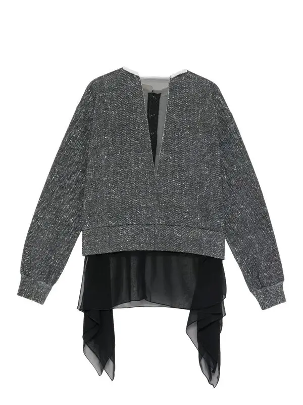 Undercover Herringbone-pattern Layered Cardigan - Grey