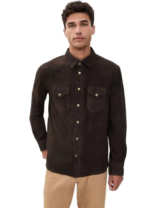 Billy Reid Savoy Suede Workshirt - Chocolate