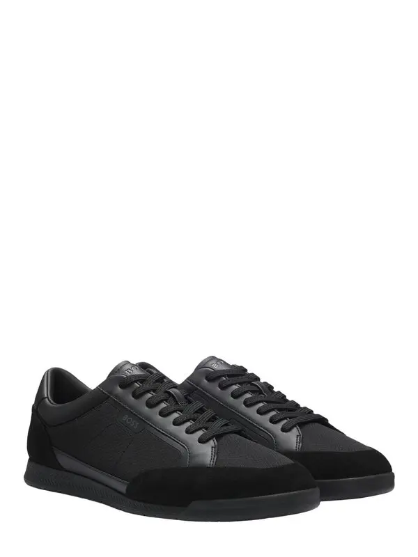 BOSS Mixed-material Sneakers With Stitched Detailing - Black