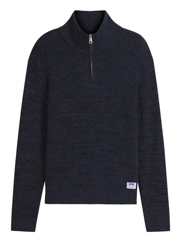 Hugo Relaxed-fit Zipper-neck Sweater With Mouliné Texture - Black