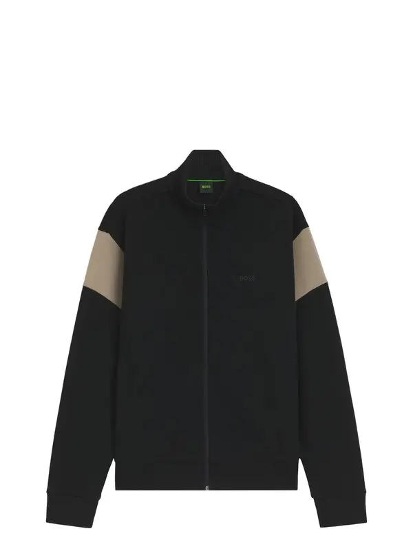 BOSS Cotton-blend Contrast Insert Zip-up Sweatshirt - Black