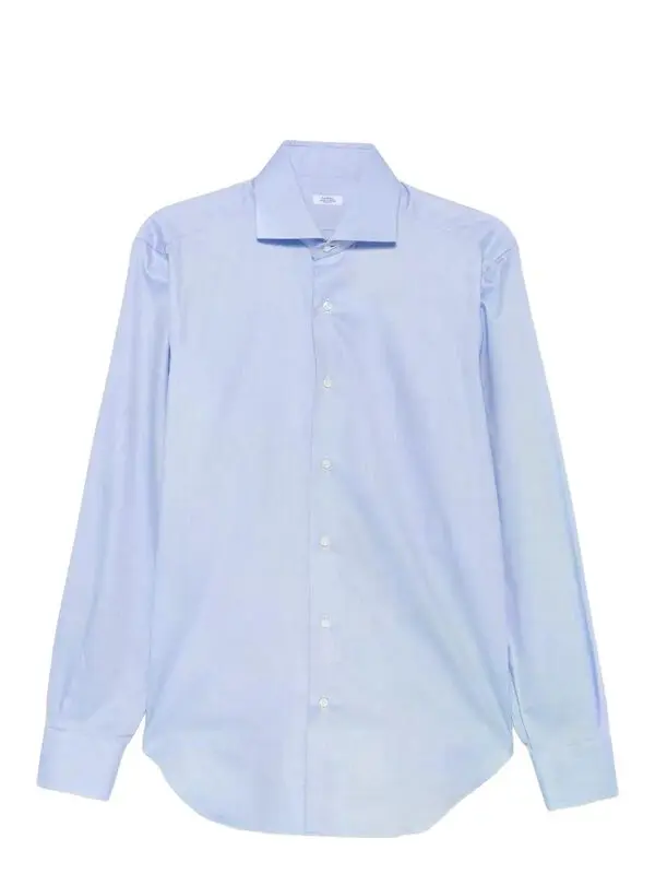 BARBA NAPOLI Herringbone-pattern Spread-collar Shirt - Blue
