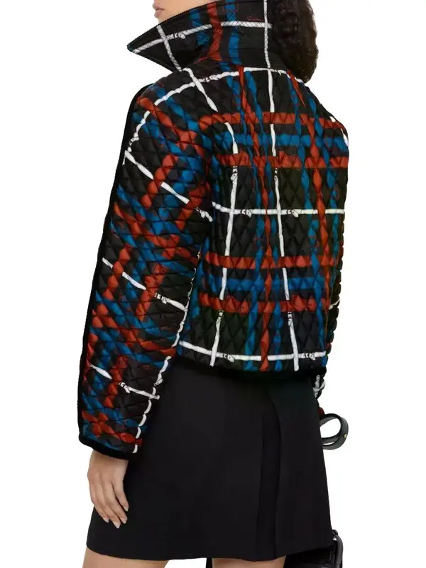 Burberry Cropped Belt Check Quilted Floriston Jacket - Black
