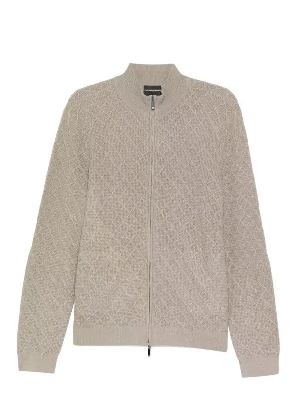 Emporio Armani Diamond-textured Zip-up Cardigan - Neutrals