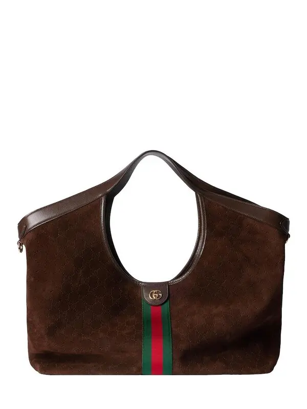 Gucci Giglio Large Tote Bag Suede - Brown