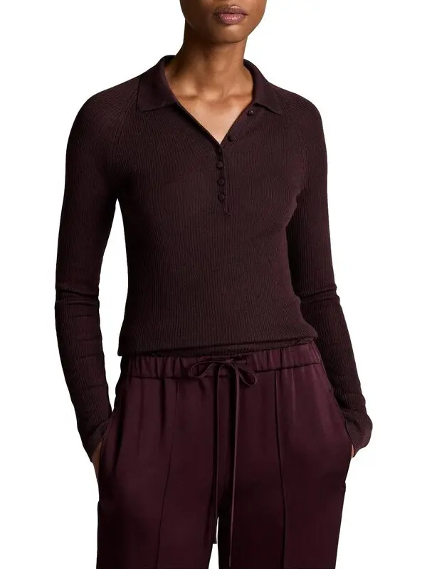 Vince Ribbed Italian Wool-silk Polo Sweater - Blackberry