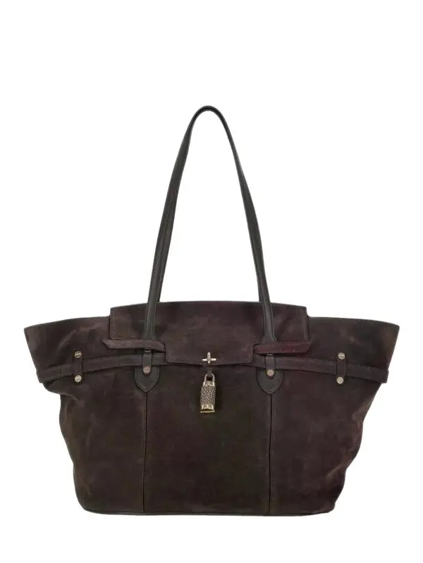 Borbonese Premiere Padlock-detail Suede Tote Bag - Brown