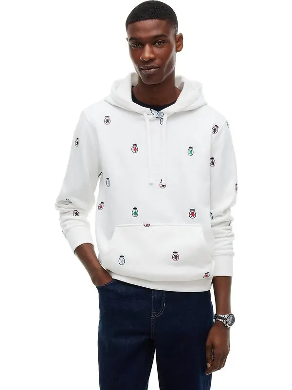 Tommy Hilfiger Allover Embroidered Crest Hoodie - Ecru