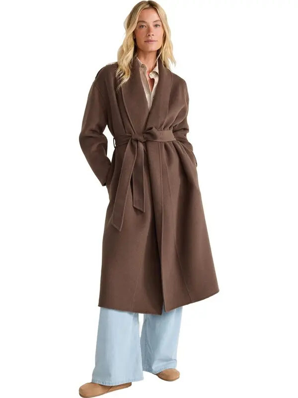 HAVEN WELL WITHIN Wool Blend Midi Coat With Removable Scarf - Deep Mocha
