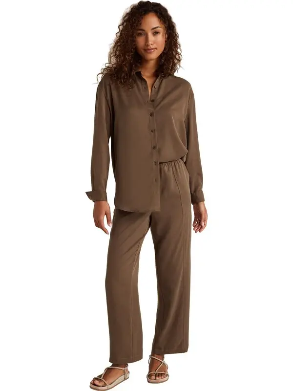 HAVEN WELL WITHIN Drapey Twill Tapered Leg Pants - Deep Mocha