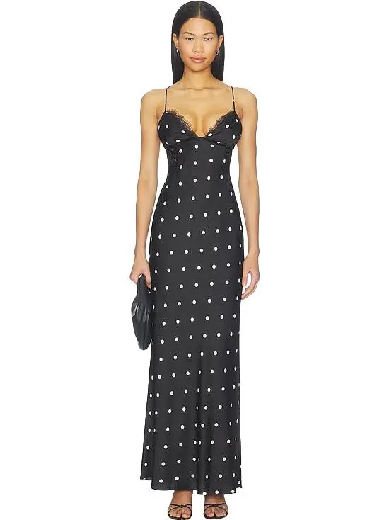 MORE TO COME X Blake Evin Isabella Slip Maxi Dress - Black & White Dot