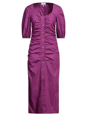GANNI Organic Cotton Midi Dress - Fuchsia
