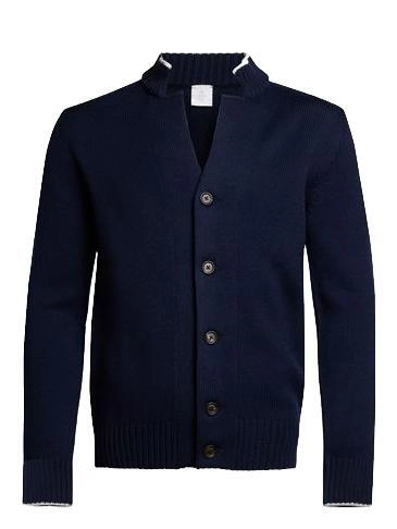 Eleventy Wool Camp Collar Cardigan - Navy