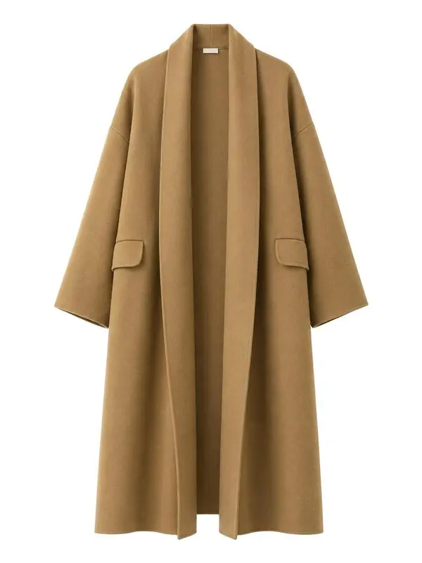 FRONT ROW SHOP Oversized Double Faced Scarf Coat - Brown