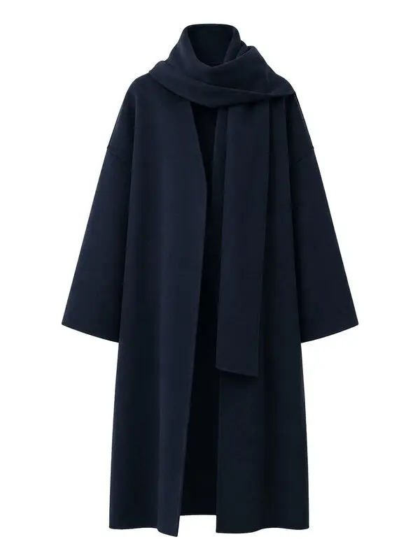 FRONT ROW SHOP Oversized Double Faced Scarf Coat - Blue