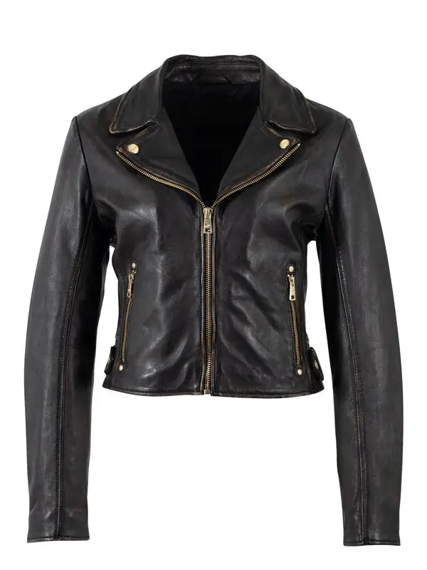 Mauritius Leather Biker Jacket With Gold Hardware - Black