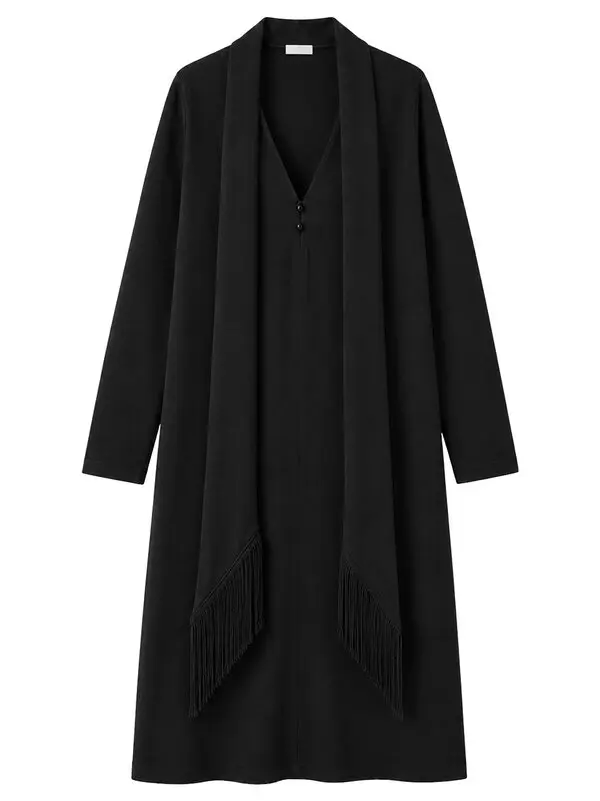 FRONT ROW SHOP Reversible Fringed Scarf Dress - Black