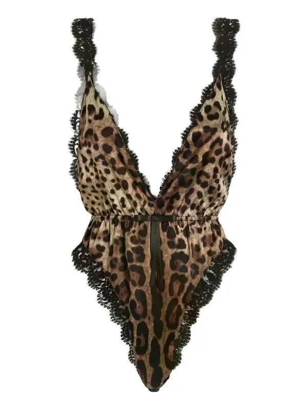Dolce & Gabbana Leopard-print Satin Bodysuit - Neutrals