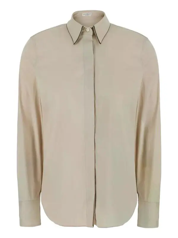 Brunello Cucinelli Monili-trim Long-sleeve Shirt - Neutrals