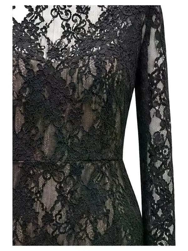 BRONX AND BRONCO Lace-overlay Long-sleeve Maxi Dress - Black