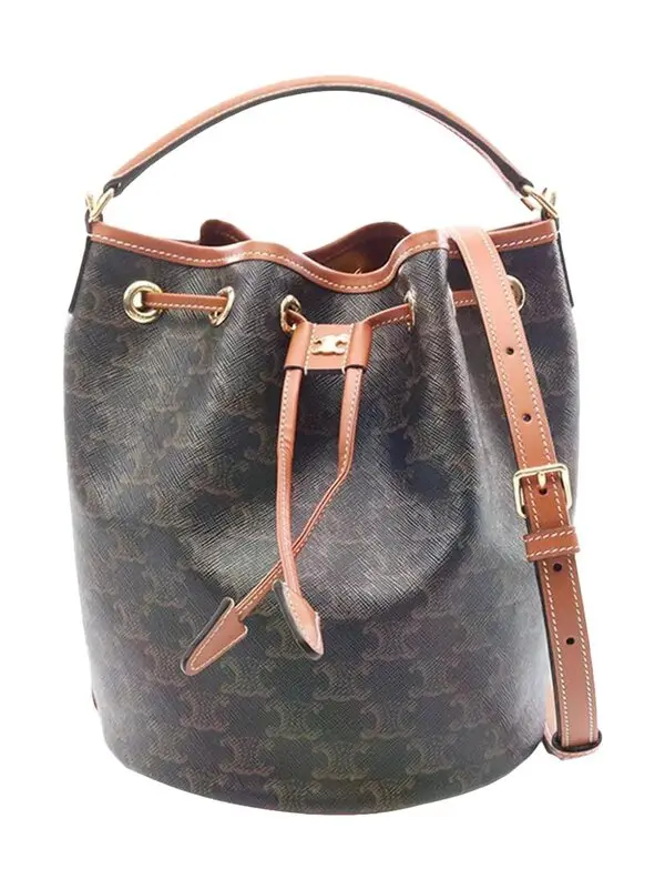 Celine Triomphe Coated Canvas Clara Bucket Bag Satchel - Brown