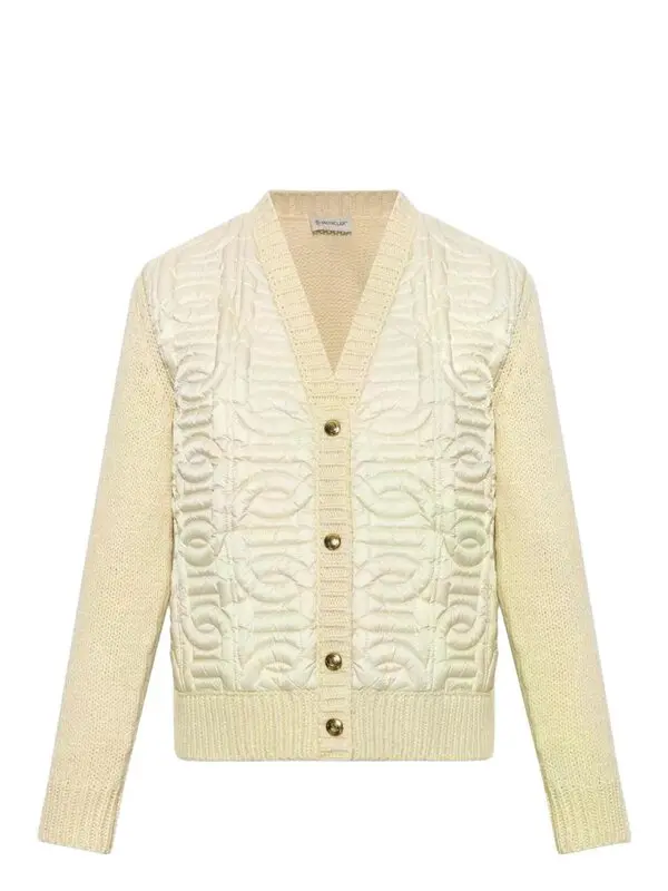 Moncler Chain Quilted Padded V-neck Cardigan - Neutrals