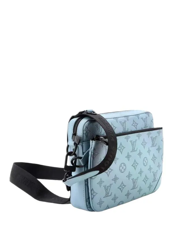 LOUIS VUITTON Trio Messenger Bag Monogram Shadow Leather Crossbody Bag - Blue