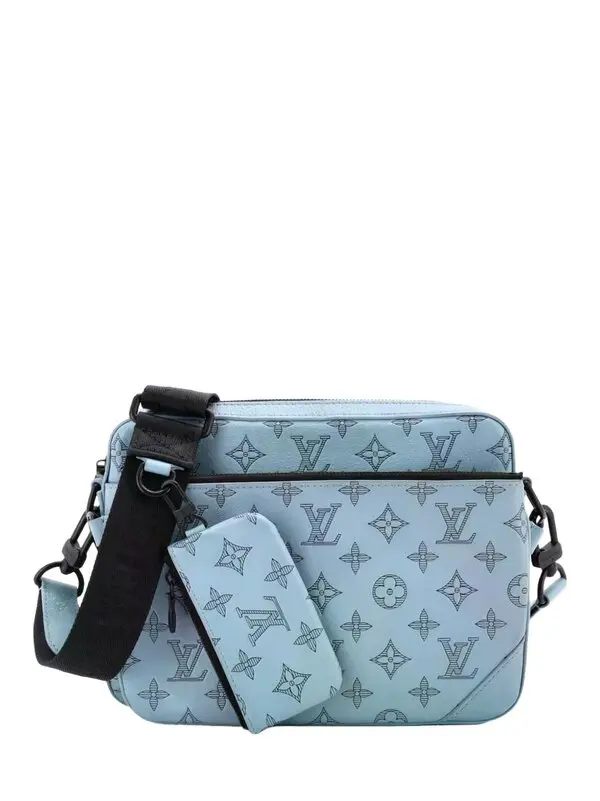 LOUIS VUITTON Trio Messenger Bag Monogram Shadow Leather Crossbody Bag - Blue