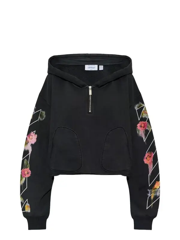 Off-White Cropped Sweatshirt With Logo - Black